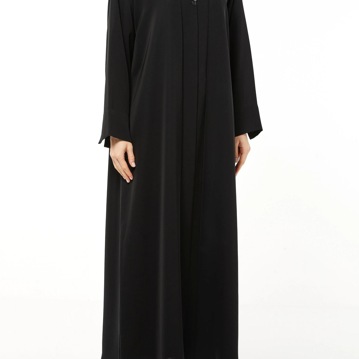 Black Mario Crepe Abaya with Front Overlap and Buttons – Posh Abaya