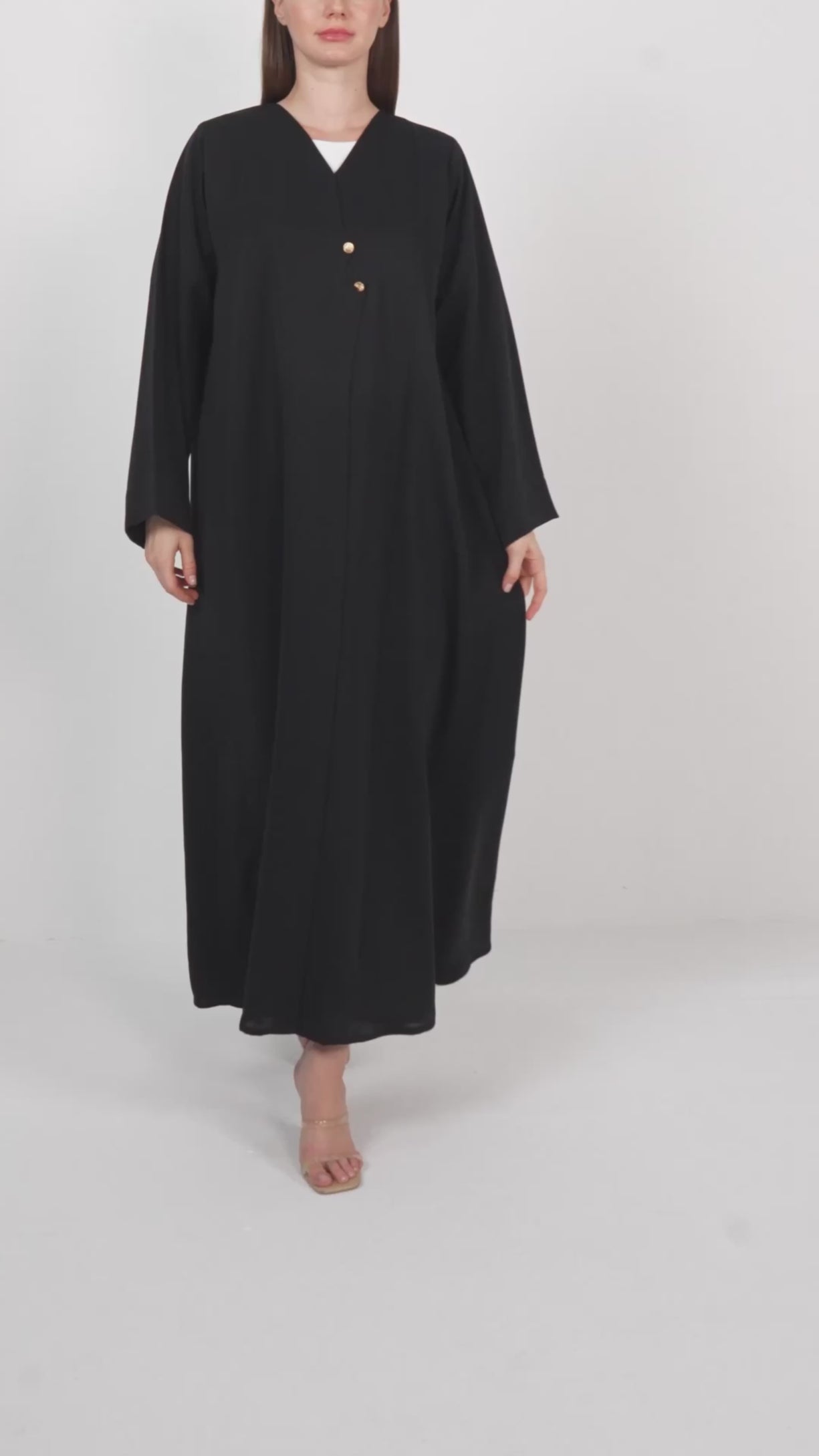 Home › ALL-DAY › Black Reem Nada Abaya with Golden Accent Buttons