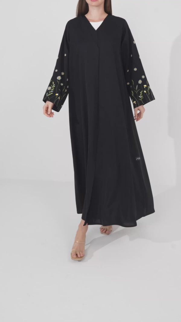 Home › SUMMER ABAYAS › Black Reem Nada Abaya with Floral Embroidered ...